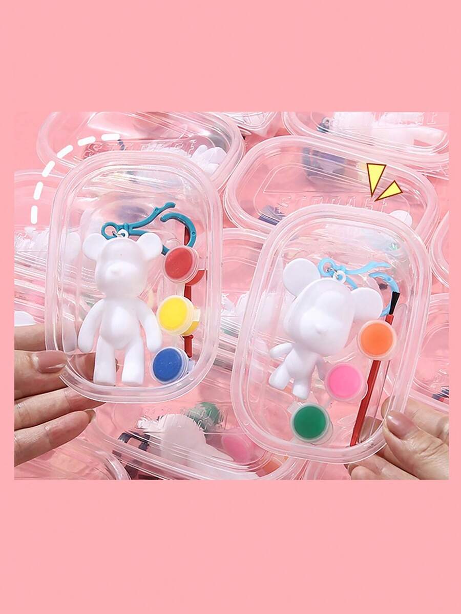 1pc Random Color Cartoon Bear Fluid Art Keychain Diy Material Kit For ...