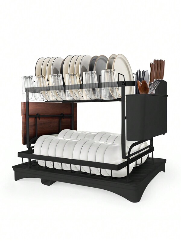 2 Tier Dish Drying Rack, Foldable Dish Drainer Stainless Steel Utensil ...