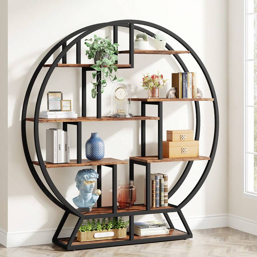 Tribesigns Bookshelf, Round Bookshelves Etagere Bookcase, 63 Inch ...