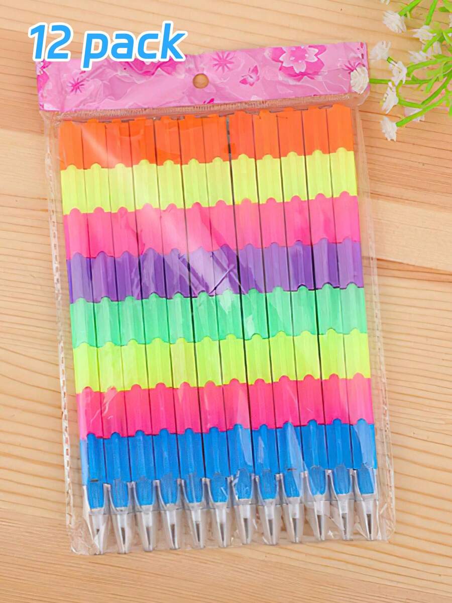 12pcs Rainbow Building Blocks Pencils, Plastic Multifunctional Pencils ...