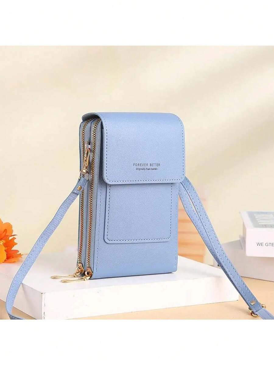 Vertical Zipper Phone Pouch With Touch Screen Function, Blue | SHEIN USA