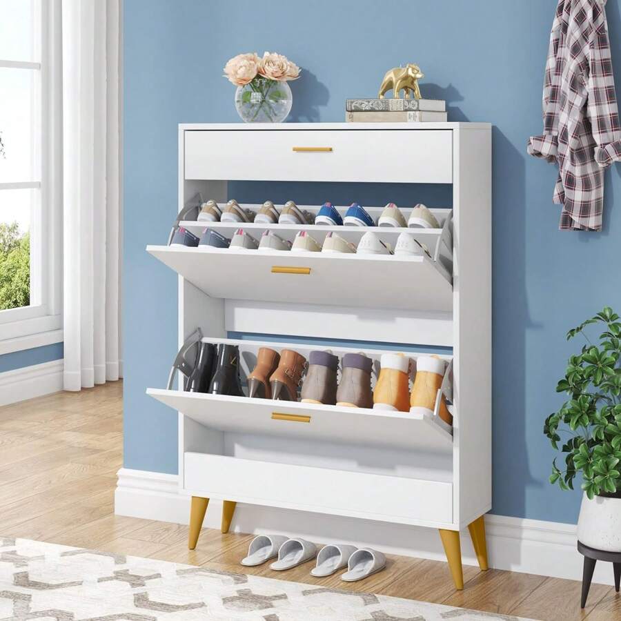 Tribesigns Shoe Cabinet, White Slim Shoe Storage Cabinet For Entryway ...