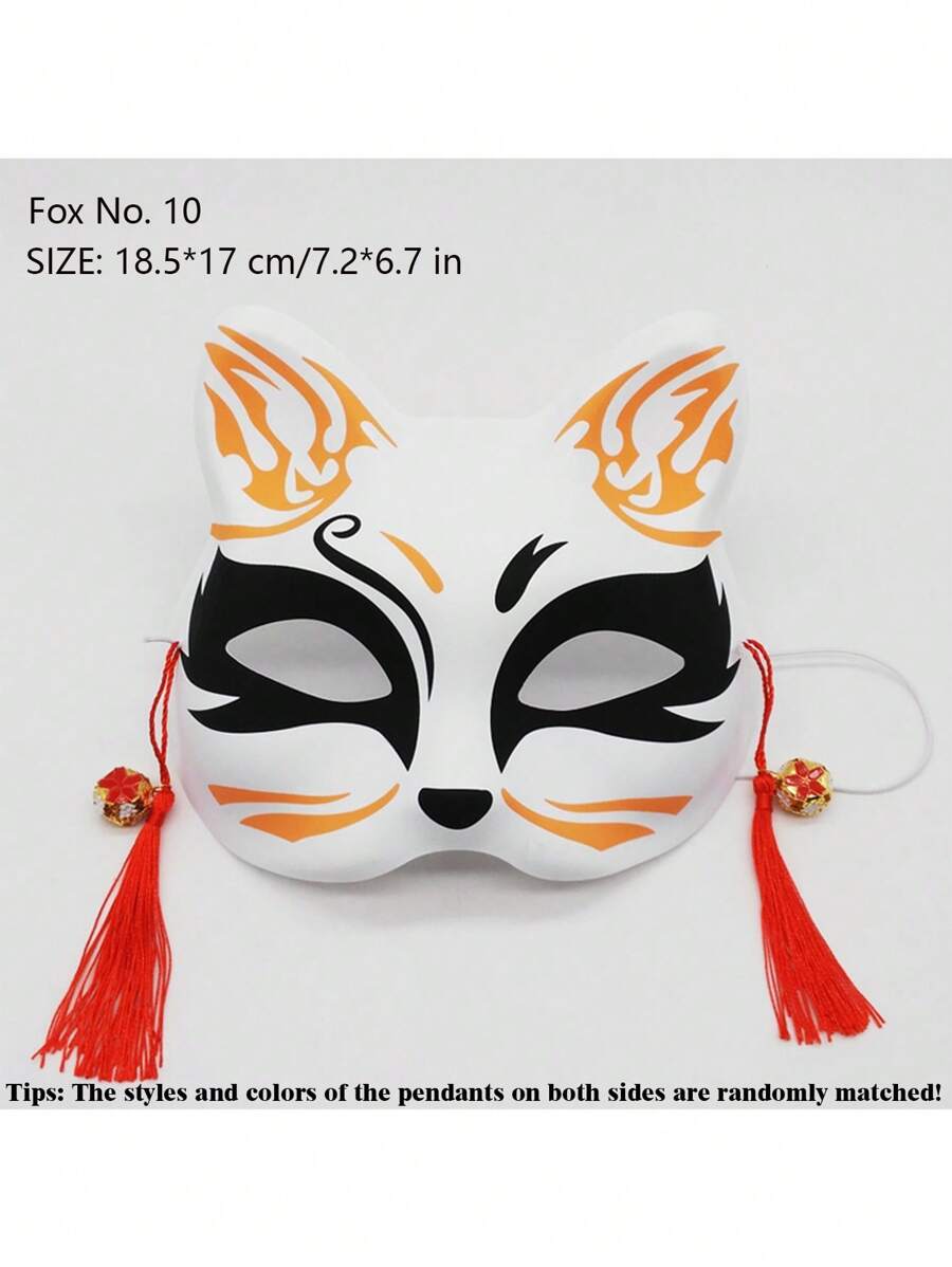 #10 Fox Half Face Mask, Cat Face Painted Cosplay Mask For Anime Fans ...