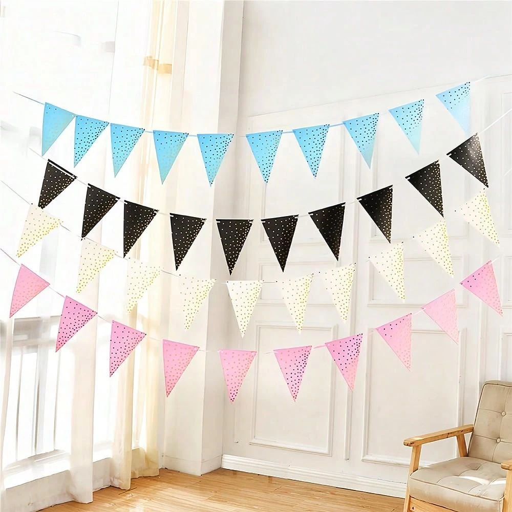 Metallic Star Themed Birthday Triangle Bunting Flags, Party Venue ...