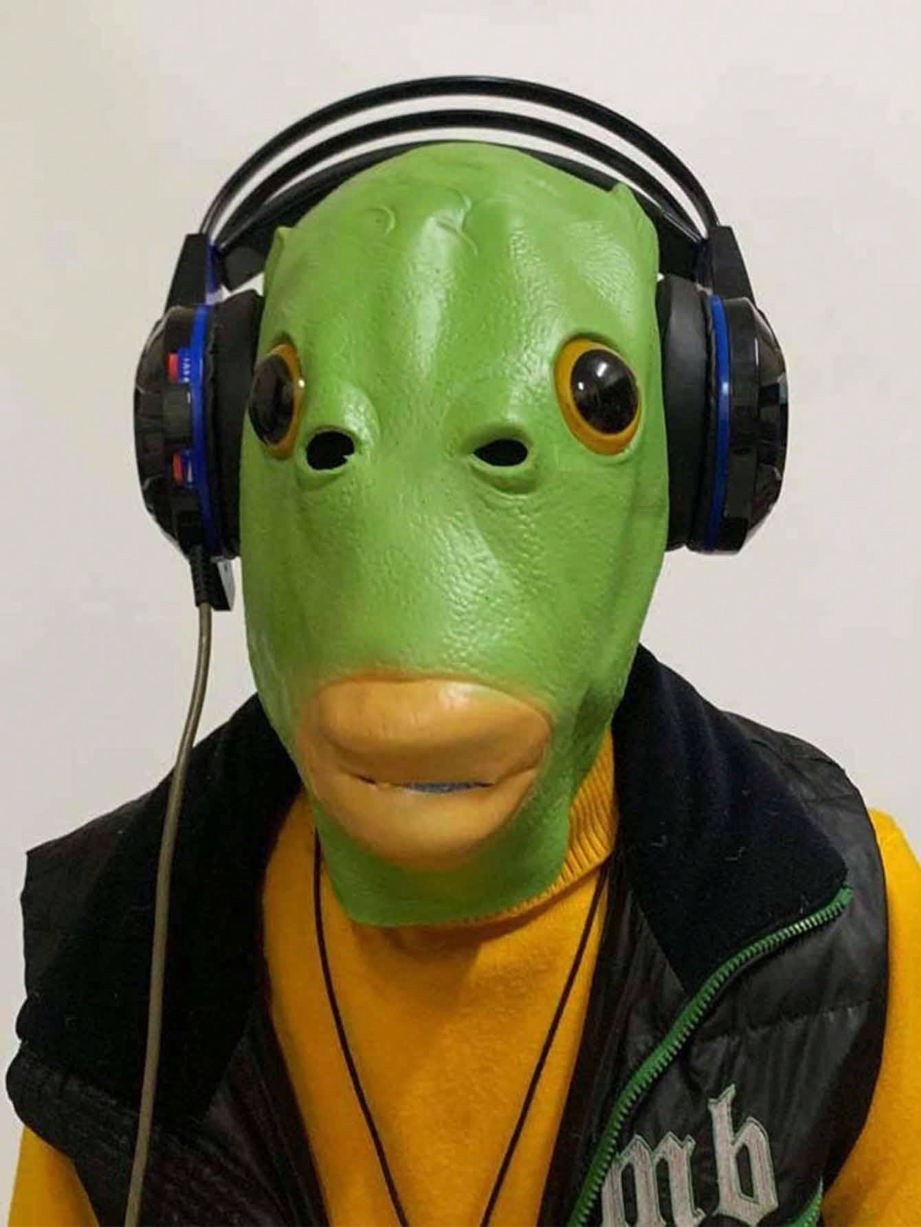 Green Fish Head Full Head Mask Animal Green Fish Human Headgear Funny ...