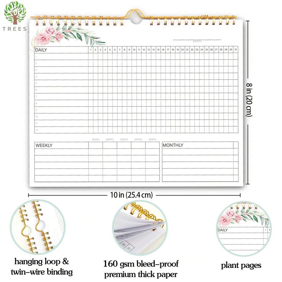 Trees Habit Tracker Calendar Spiral Binding Habit Journal With 12