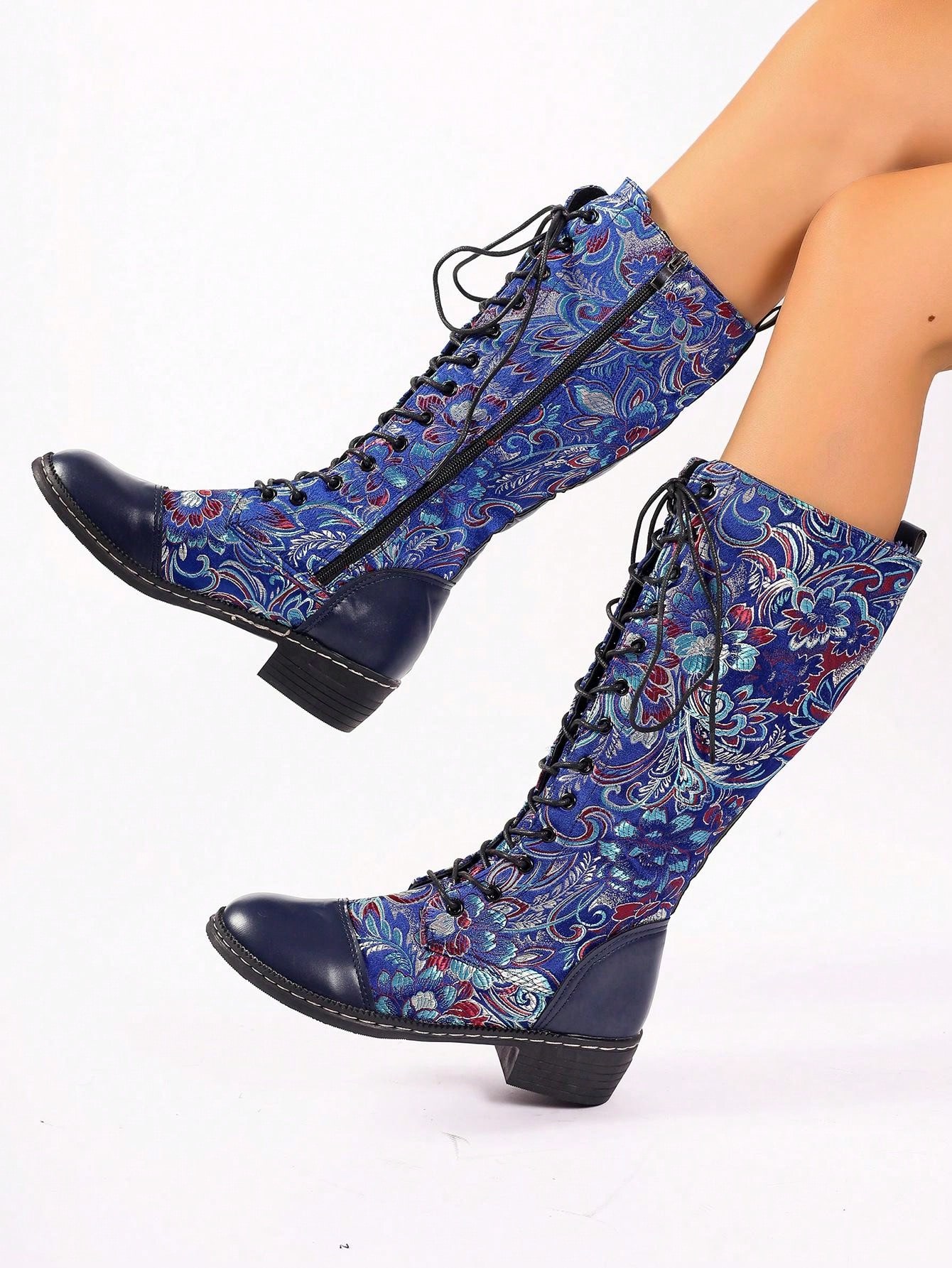 Botas Bordadas Hasta La Rodilla Para Mujer Con Tacón Bajo, Estilo ...