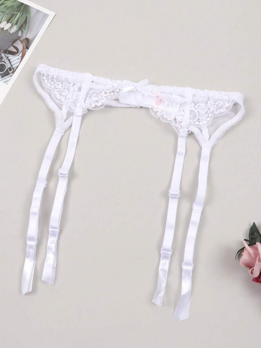 Women's Sexy Lace Garter Belt With Bowknot & Floral Design, Adjustable ...