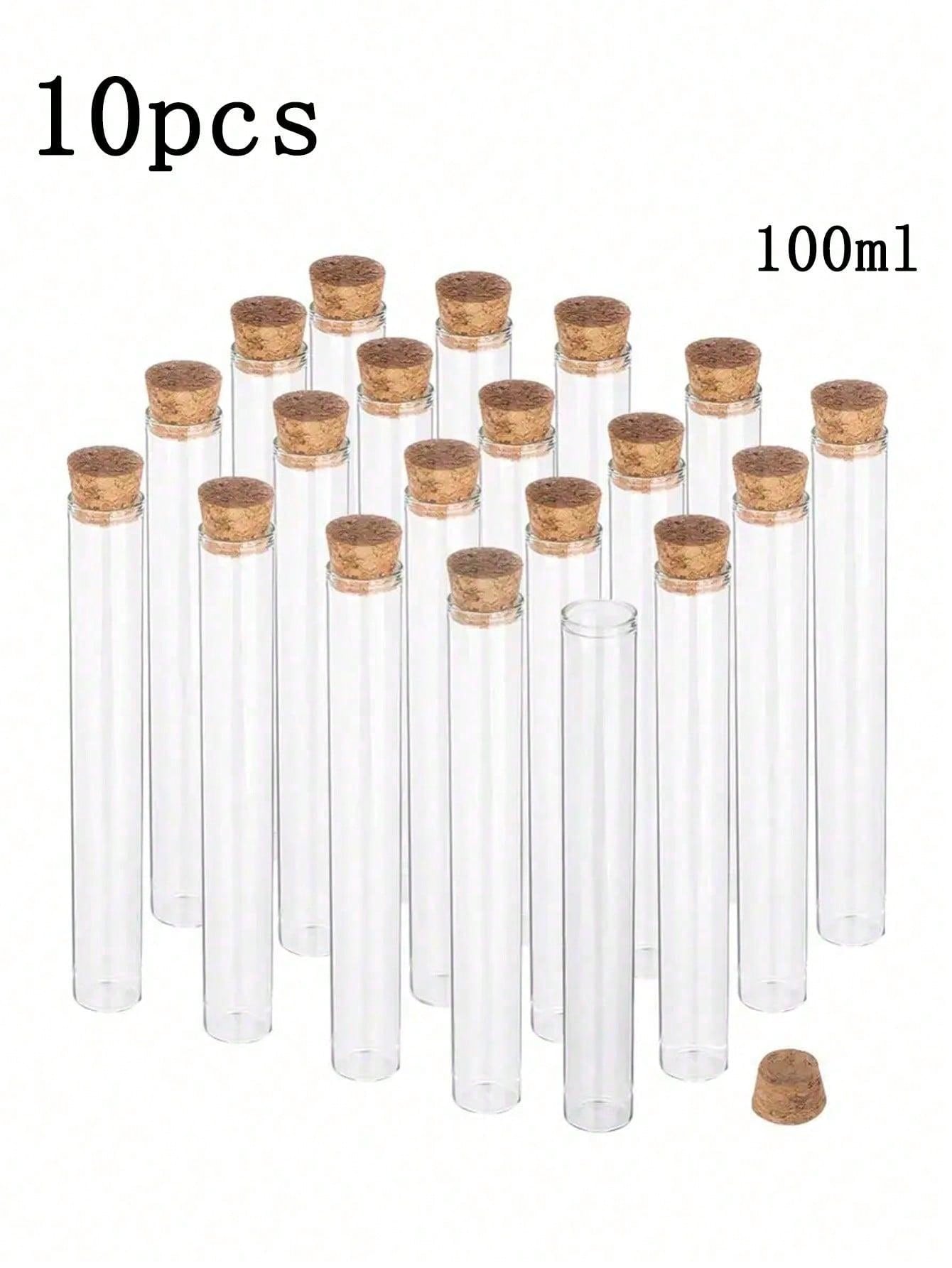 10 PCS 100 ml Glass Test Tubes with Stopper Clear Flat Mini Glass ...