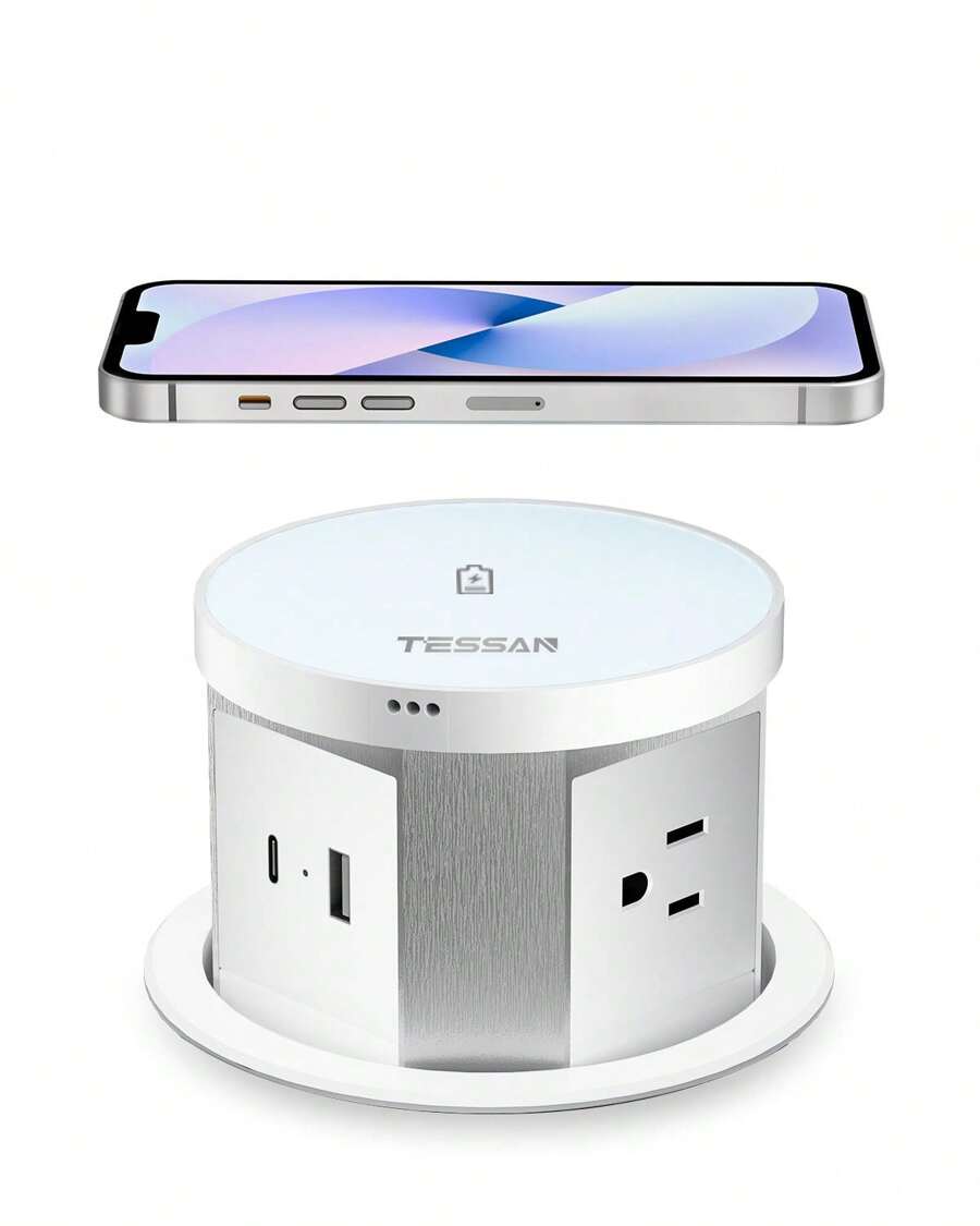 TESSAN Automatic Pop Up Power Outlet With 15W Wireless Charger, Pop Up ...
