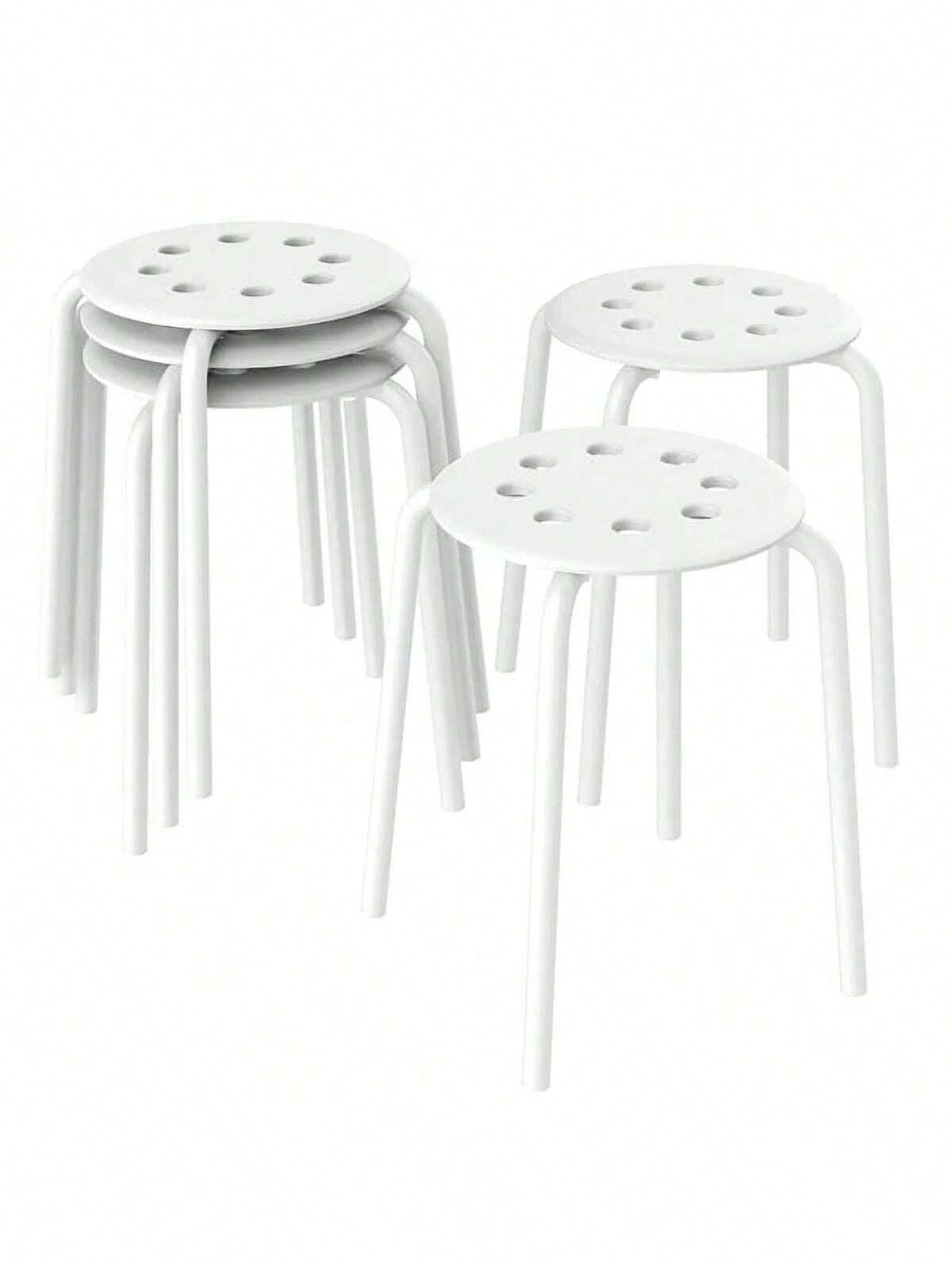 Set of 5 Plastic Stack Stools Round Bar Stools with 8 Holes, White ...