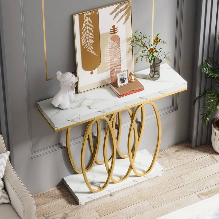 Tribesigns White Gold Console Table, Modern Entry Table with Gold Legs ...