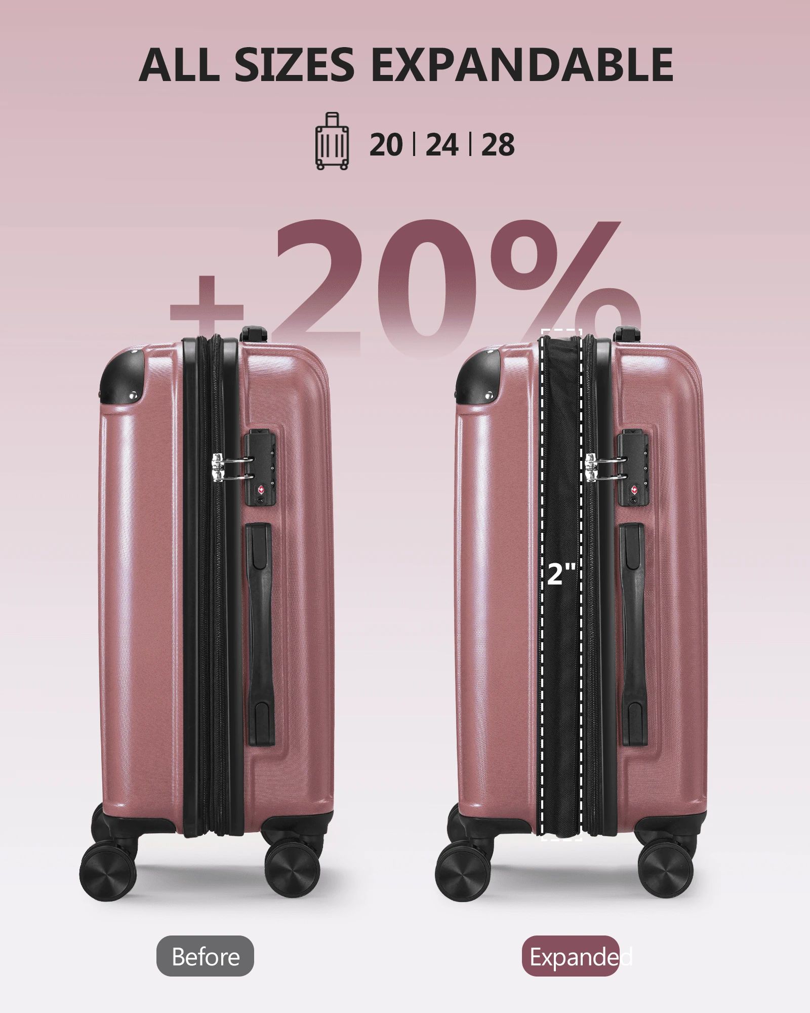 Luggage Sets Expandable Lightweight Suitcases Set With Wheels ABS ...