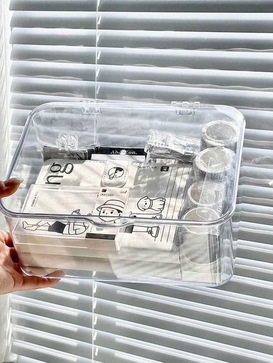 1pc Transparent Acrylic Desktop Storage Box With Cover For Stationery ...