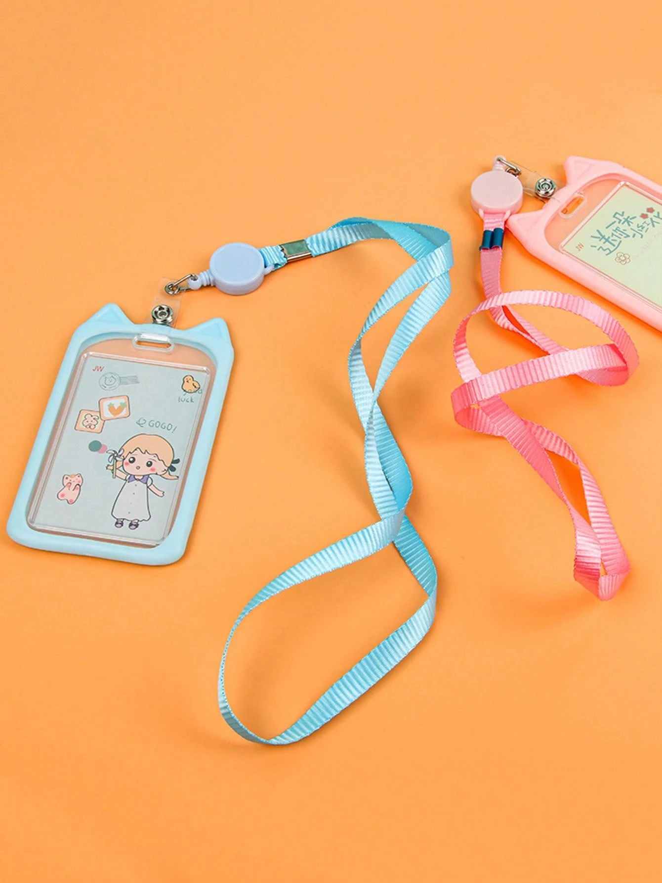 Cute Cartoon Cat Card Sleeve, Stretchable Student Transparent Strap ...
