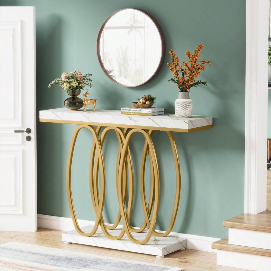 Tribesigns White Gold Console Table, Modern Entry Table with Gold Legs ...
