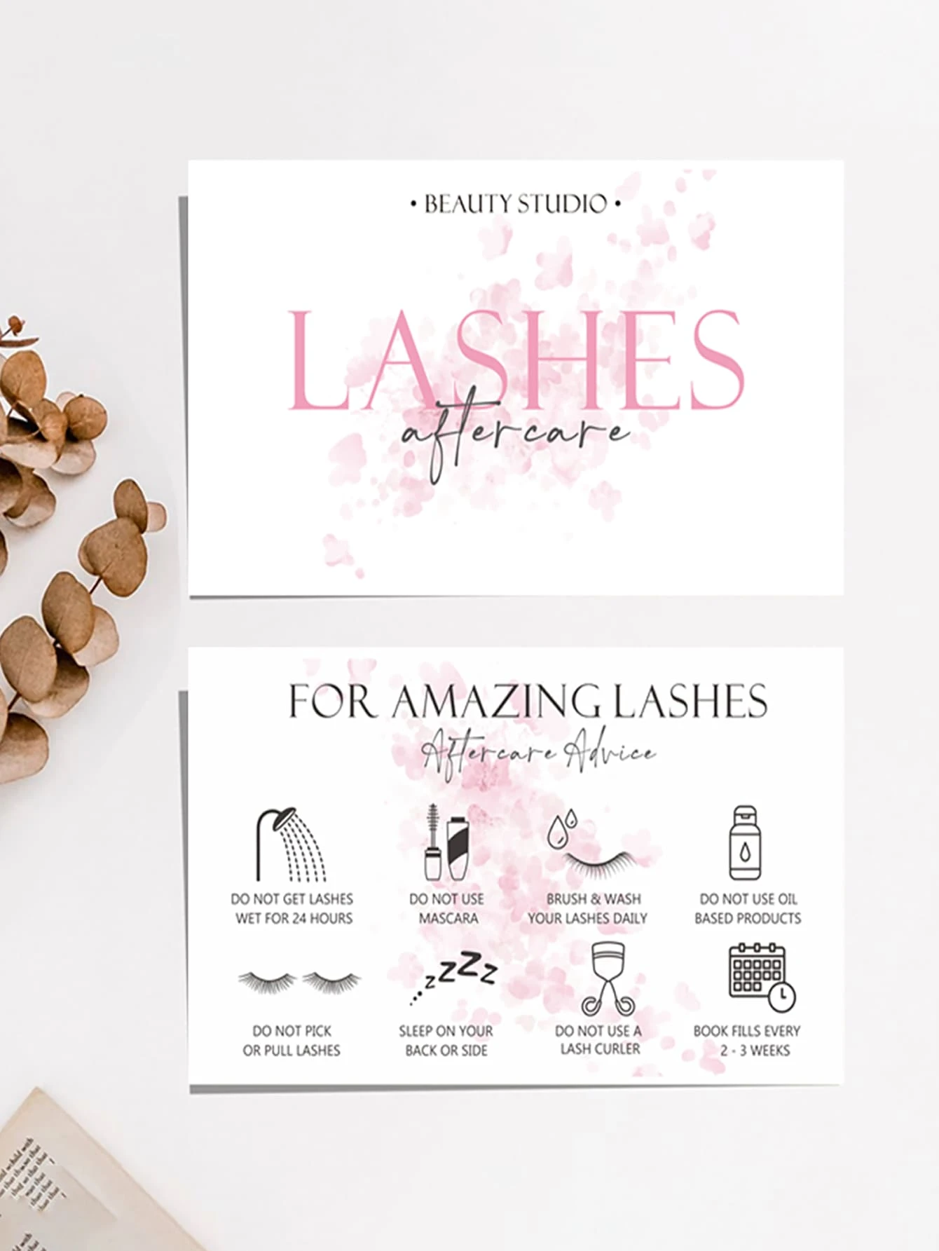 50pcs Pink Eyelash Extension Aftercare Cards, Lash Business Cards, 9*5 ...