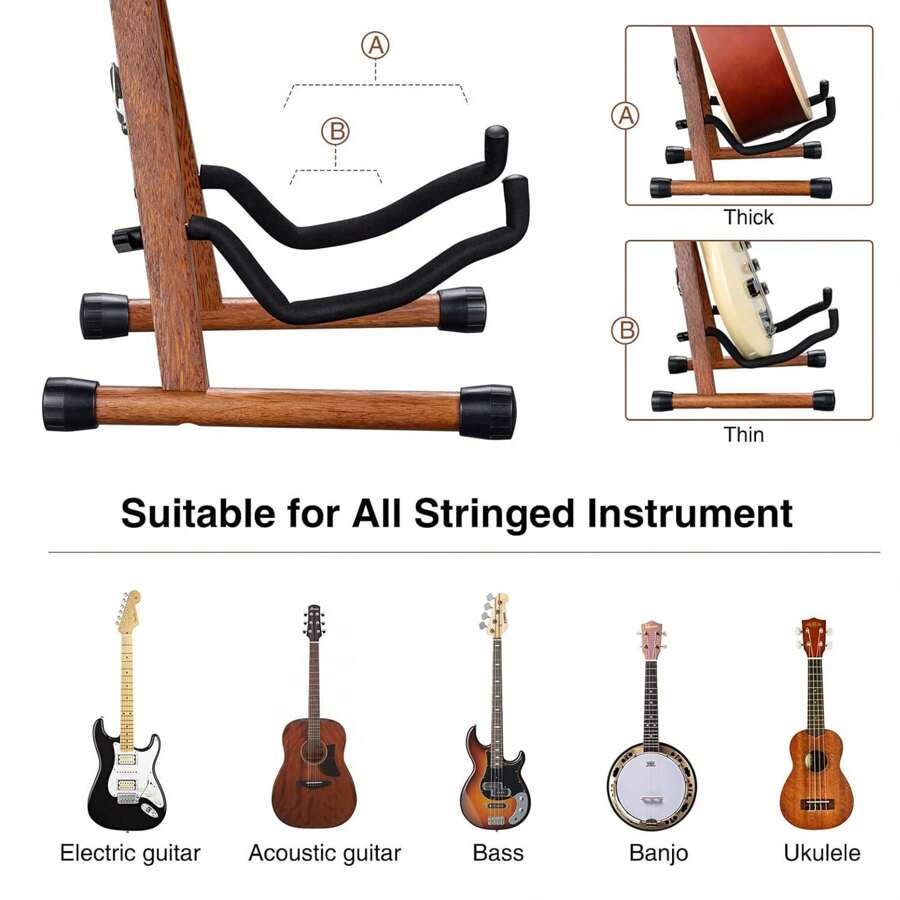 LEKATO Wood Guitar Stand, Acoustic Electric Guitar Stand with Padded ...