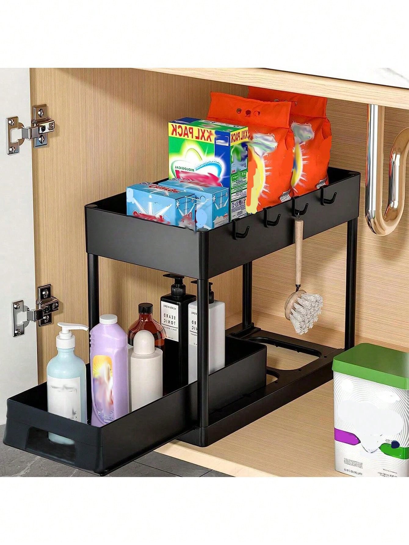 Under Sliding Cabinet Basket Organizer, 2 Tier Under Sink Organizers ...