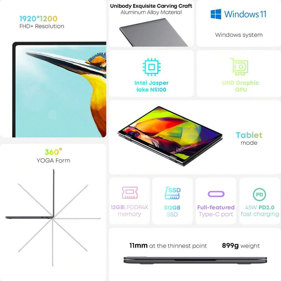 Chuwi Minibook X (plugue Padrão Americano), Tablet E Laptop 2 Em 1 Com Intel N100, Tela Ips De ...