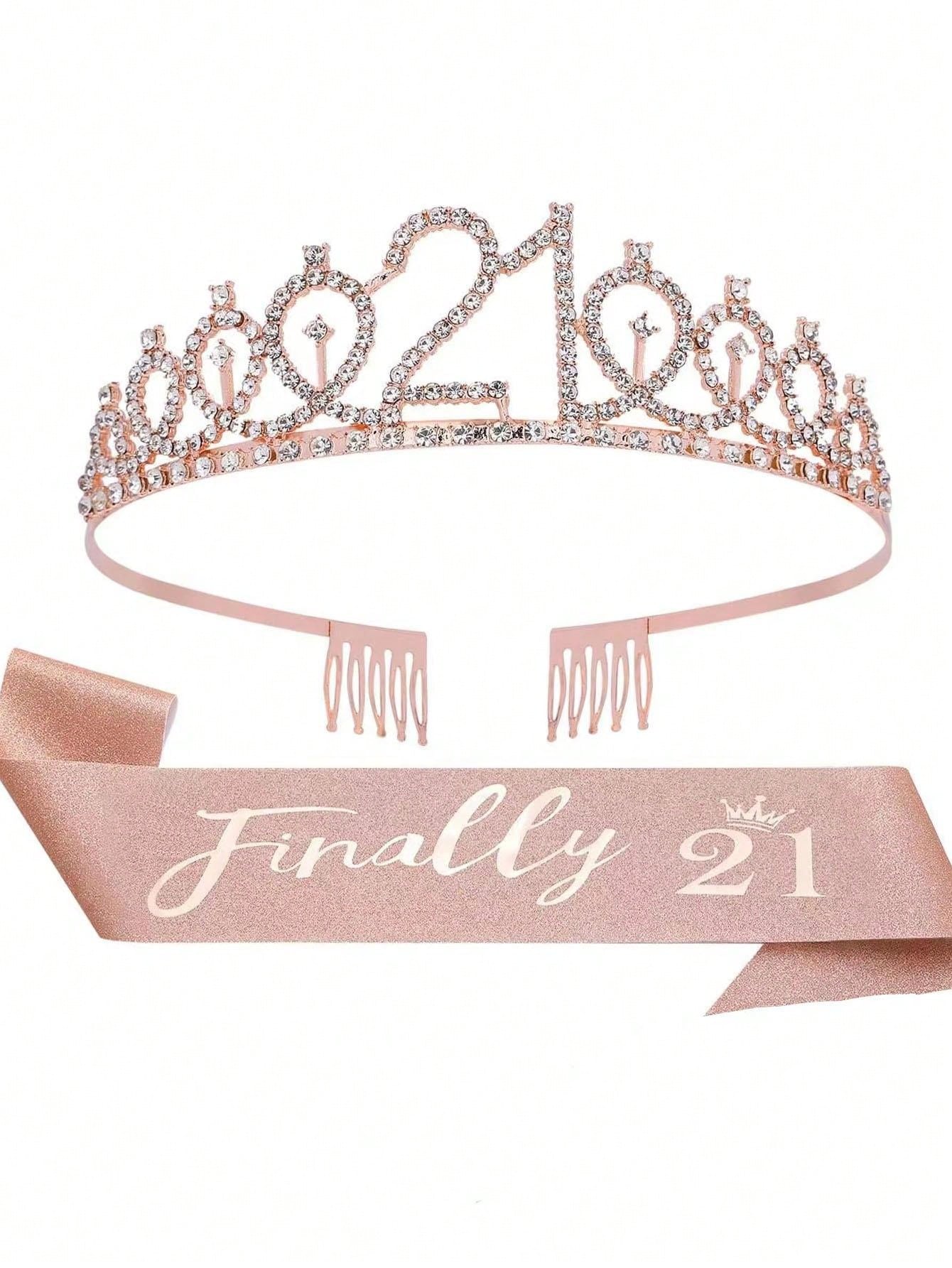 21st Birthday Crown & Sash Set, 21st Birthday Decorations For Her 21st ...