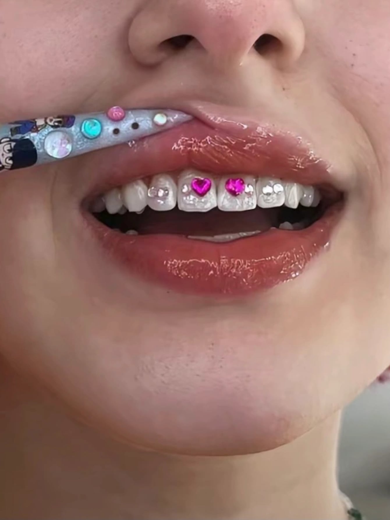 3pcs Y2k Holographic Pink Heart Shape Rhinestone Tooth Gems, Ideal For ...