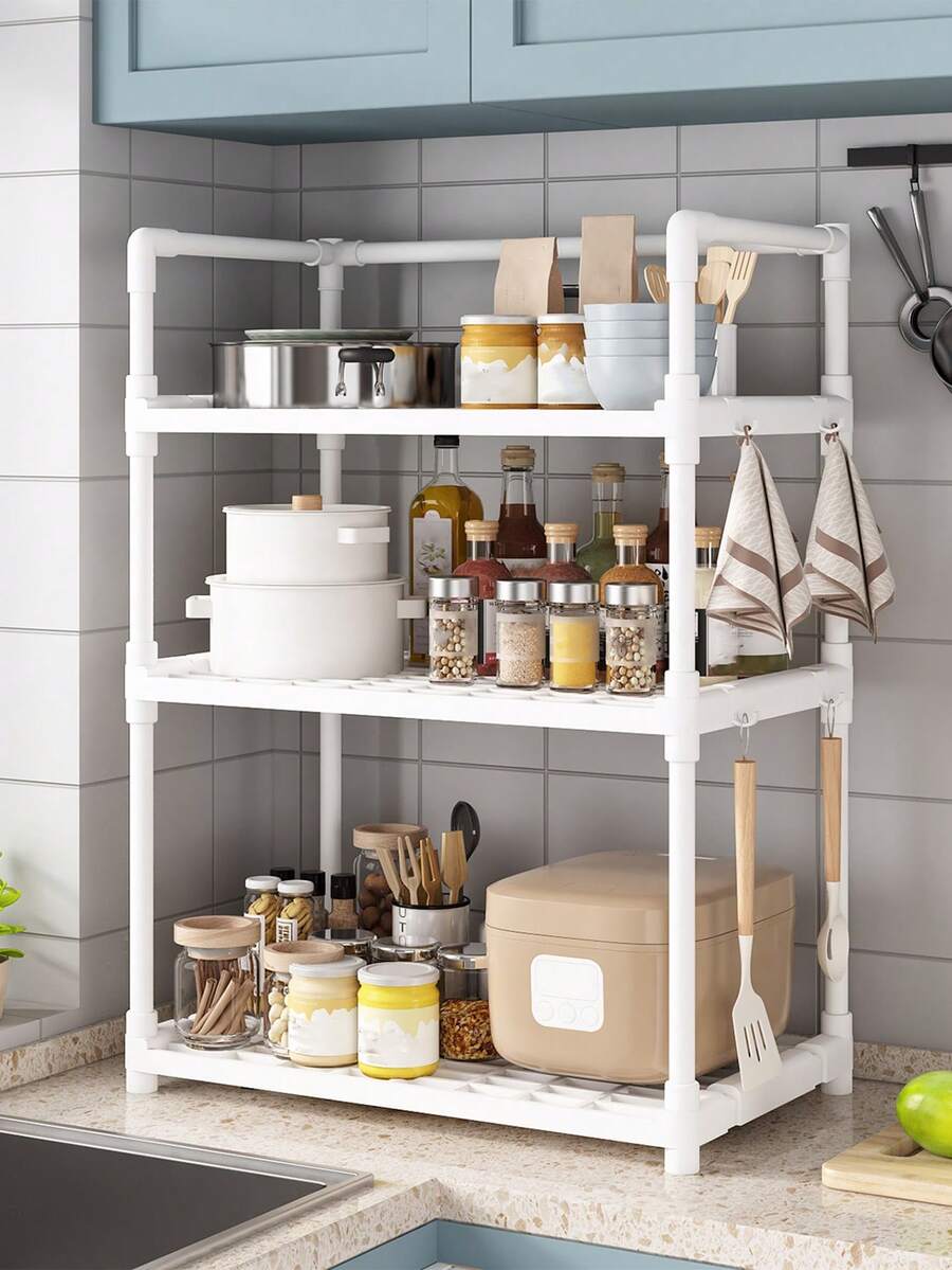 3-tier White Large Capacity Spice Rack, Household Kitchen Countertop ...