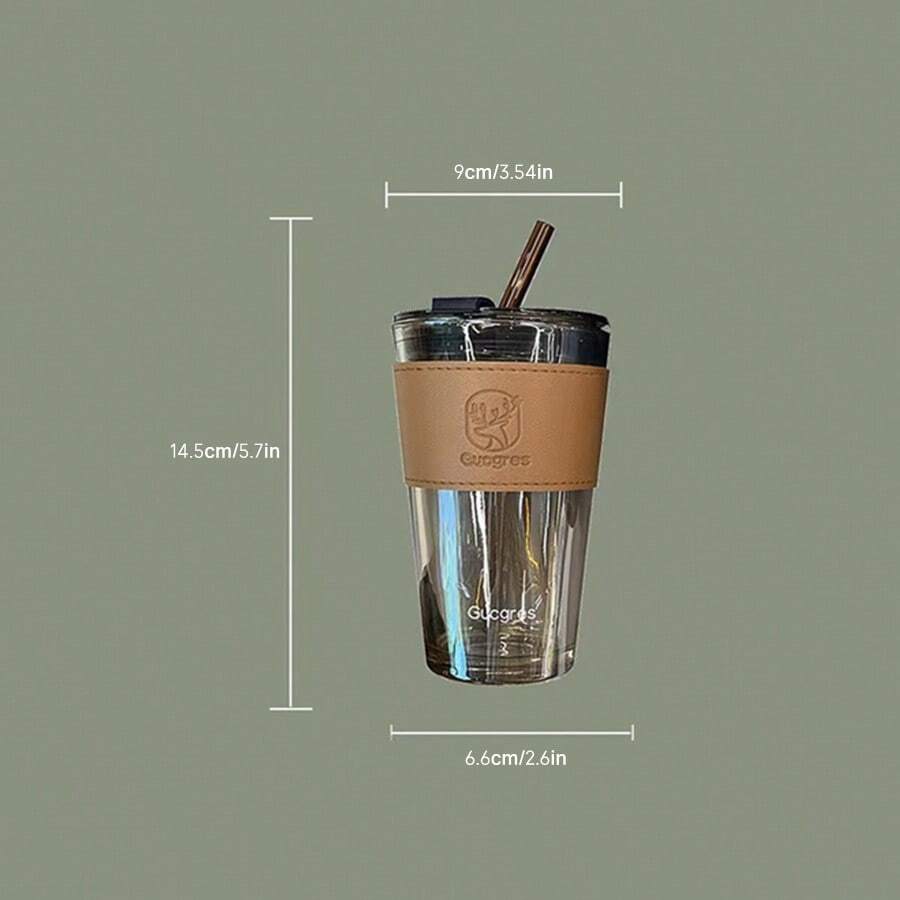 Glass Cup With Straw And Lid, 15.4oz (about 450g) Iced Coffee Cup ...