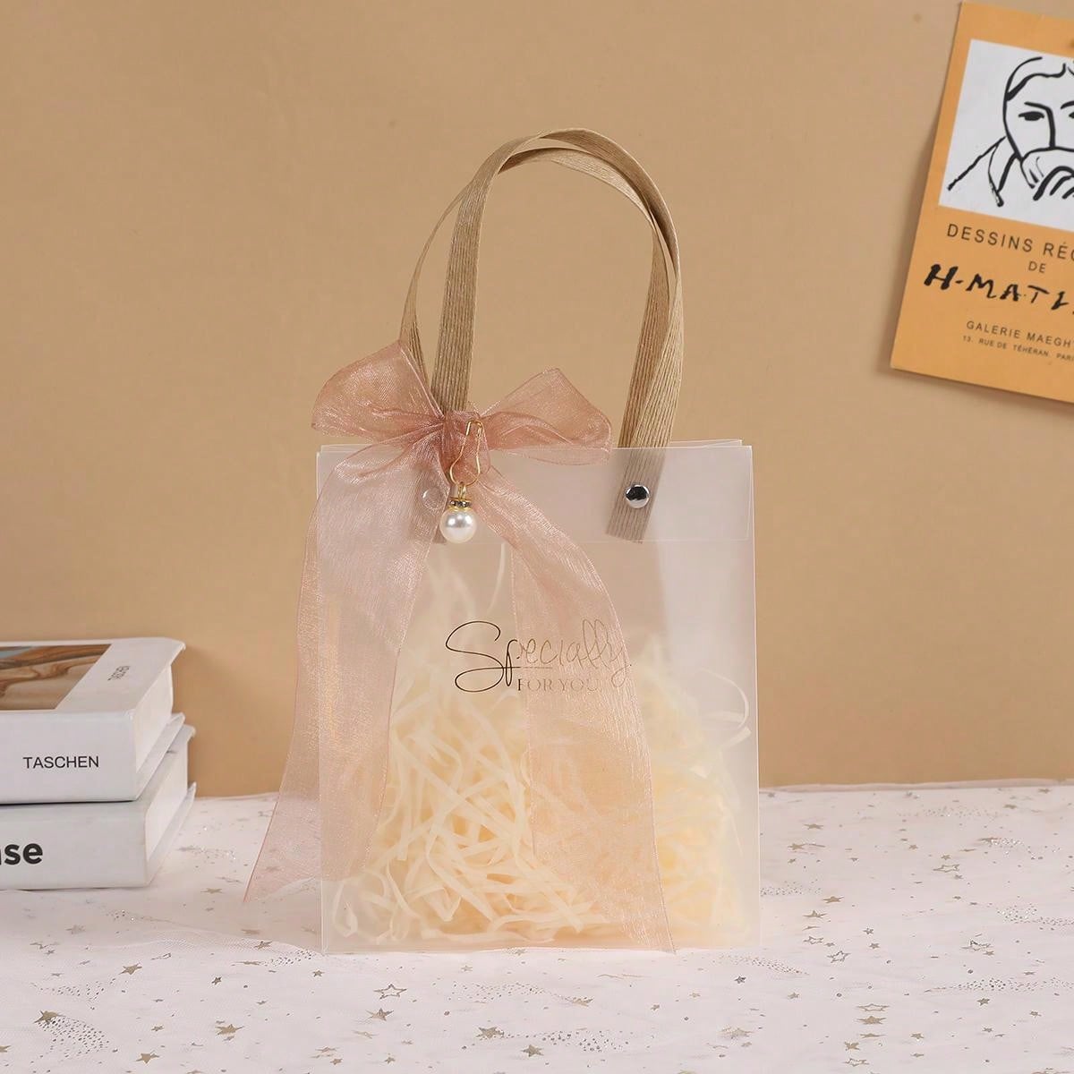 1pc High-end Gift Bag With Thank You Card, Ribbon And Raffia Grass For ...