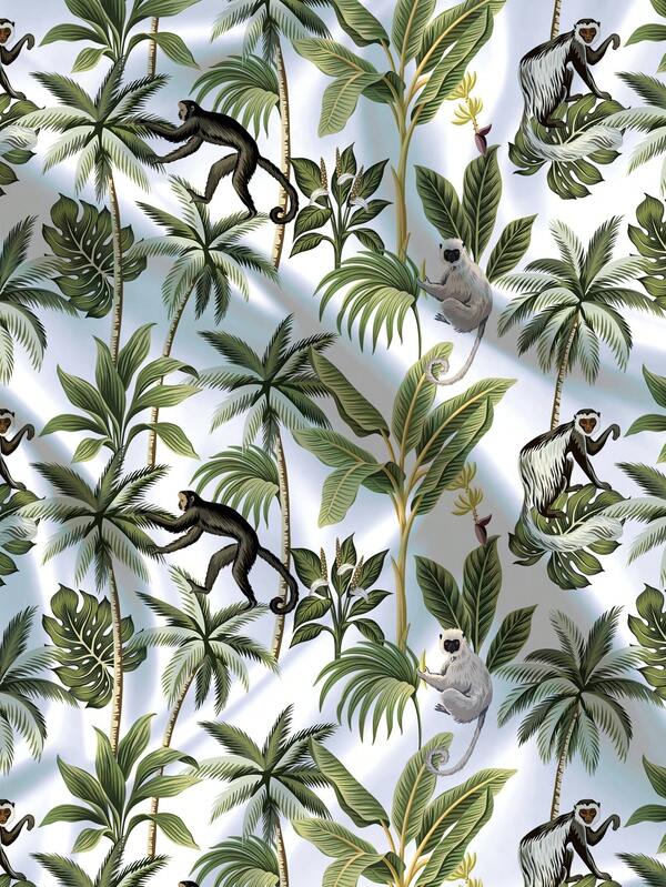 Tropical Plants & Monkeys Design Diy Fabric Material For Handmade ...