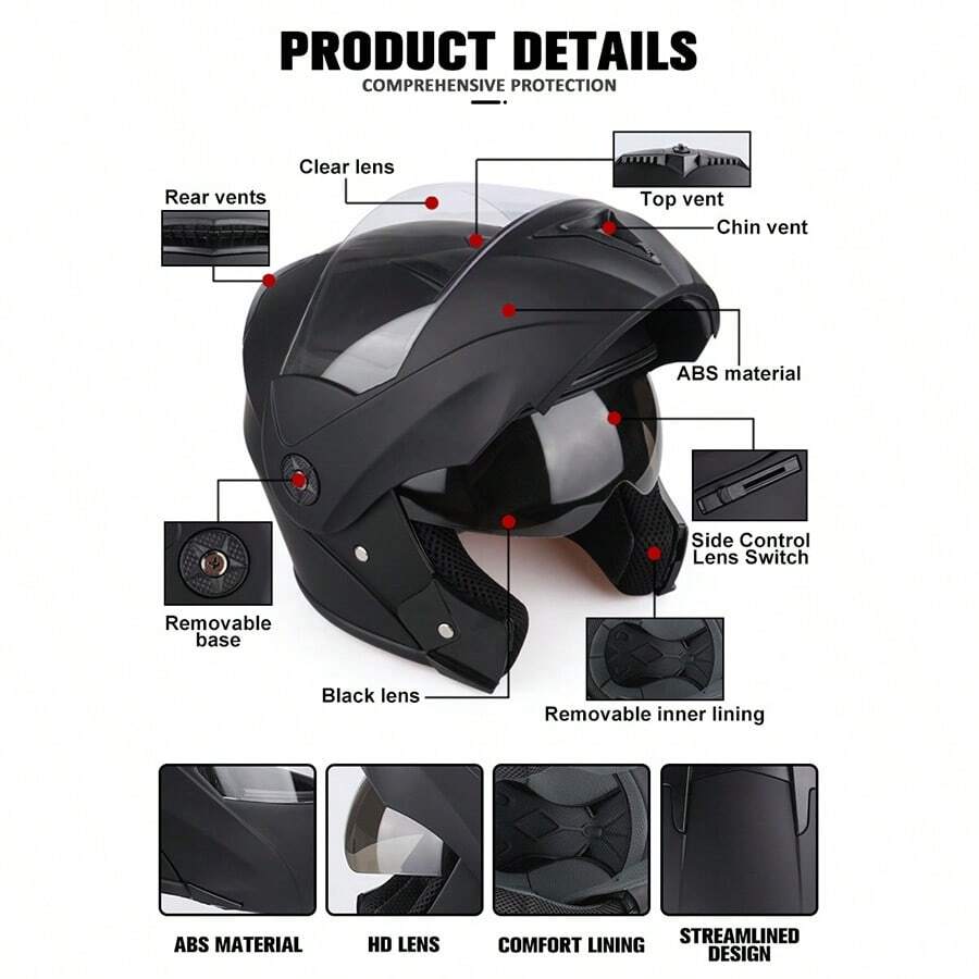 Dual Use Motorcycle Helmet & Open Face Helmet, White Color With Silver ...
