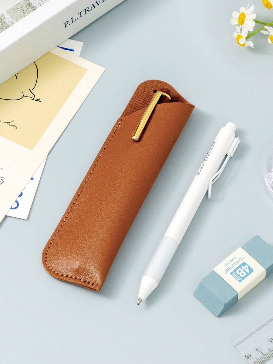 10 Colors Leather Pen Pouch For Single Pencil Pens, Protective Case ...