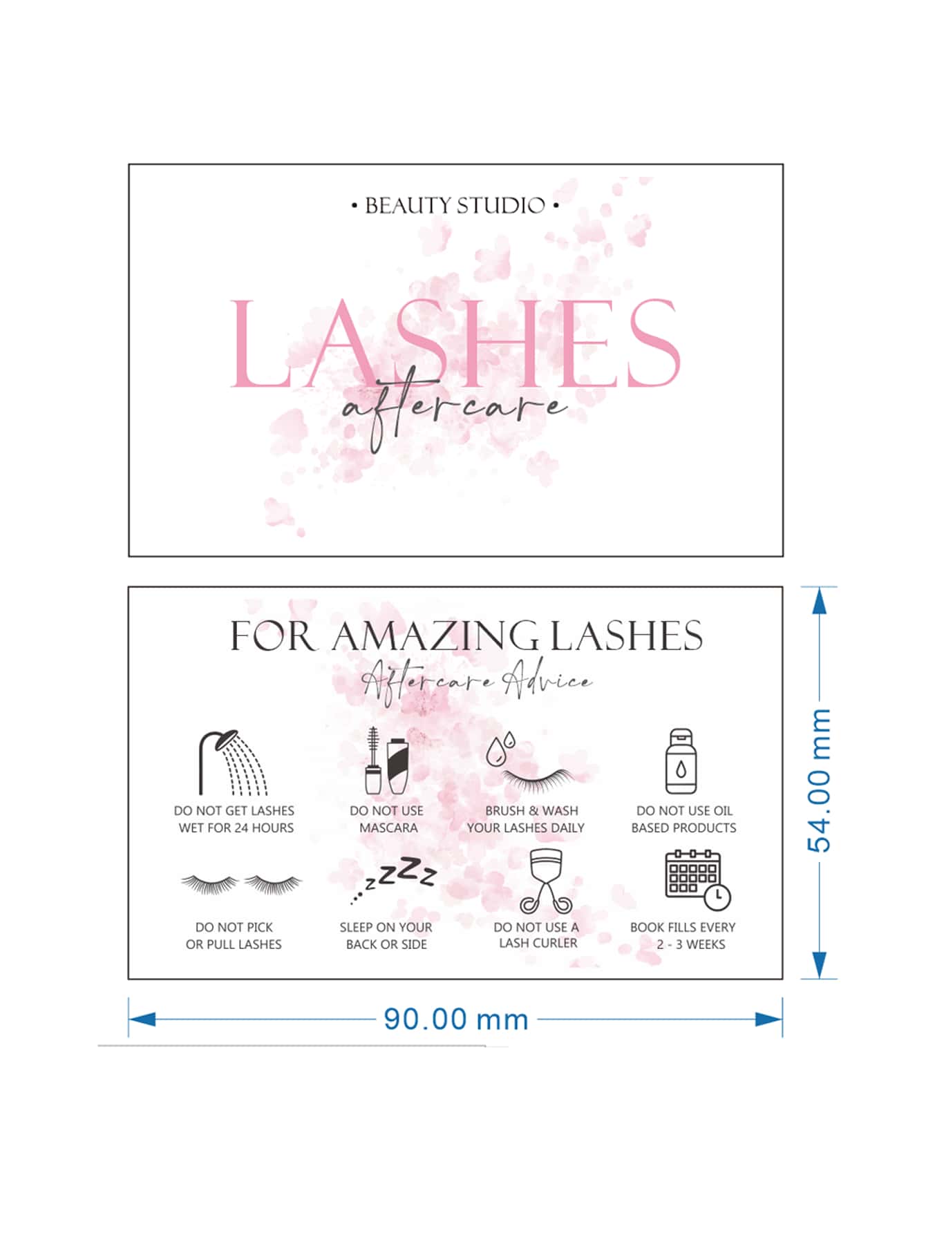 50pcs Pink Eyelash Extension Aftercare Cards, Lash Business Cards, 9*5 ...
