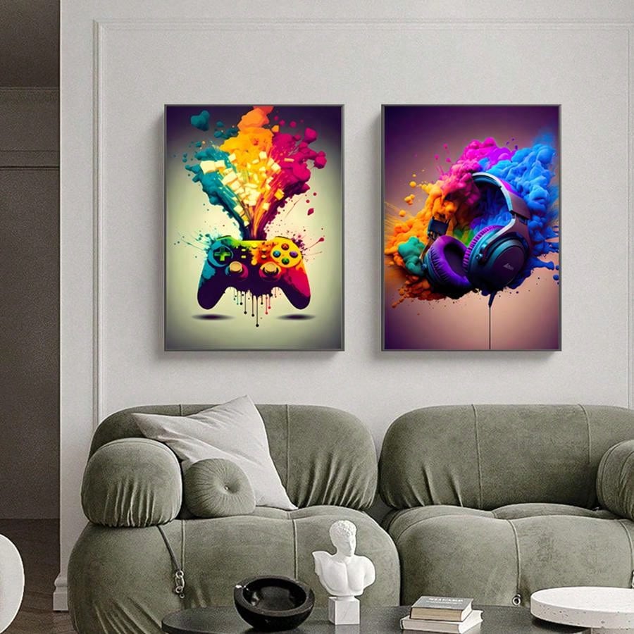 2PCS Video Game Wall Art Gaming Poster Modern Colorful Gaming Posters ...