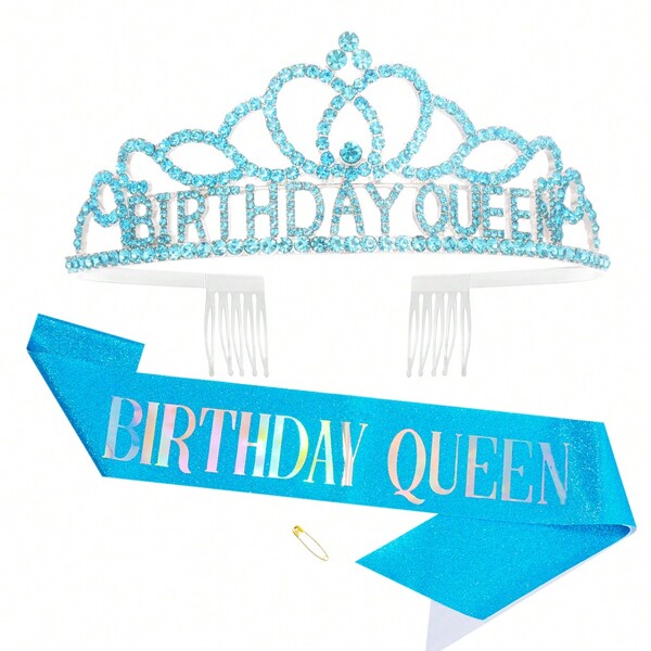 Birthday Queen Blue Shoulder Strap With White Rhinestone And Colorful ...