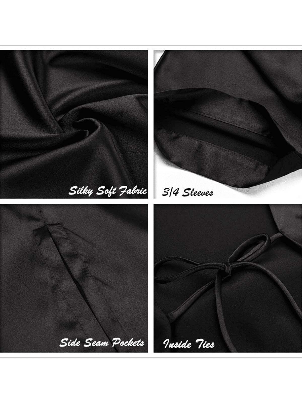 Women'S Silk Solid Satin V-Neck Robe, Short Style Front Placket Design ...