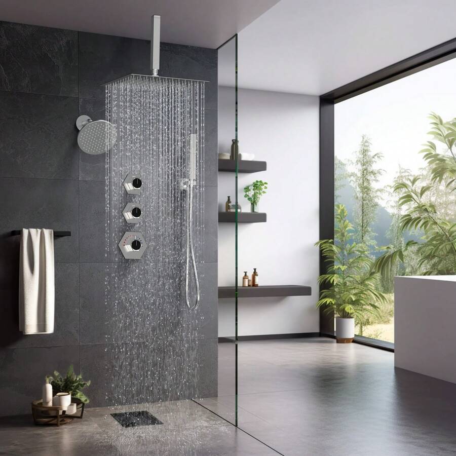 EVERSTEIN 12 Inch Thermostatic Dual Shower Heads Complete Shower System ...