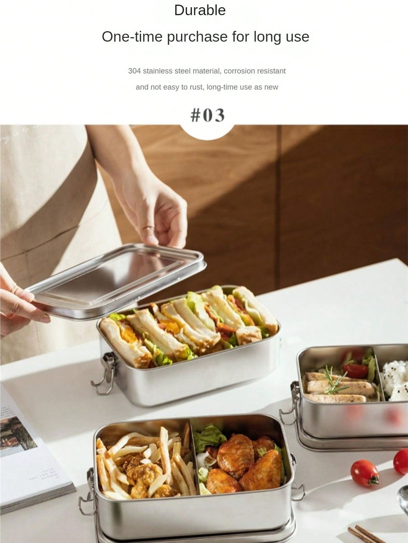 Sus304 Stainless Steel Lunch Box With Partition And Lid, Leakproof ...