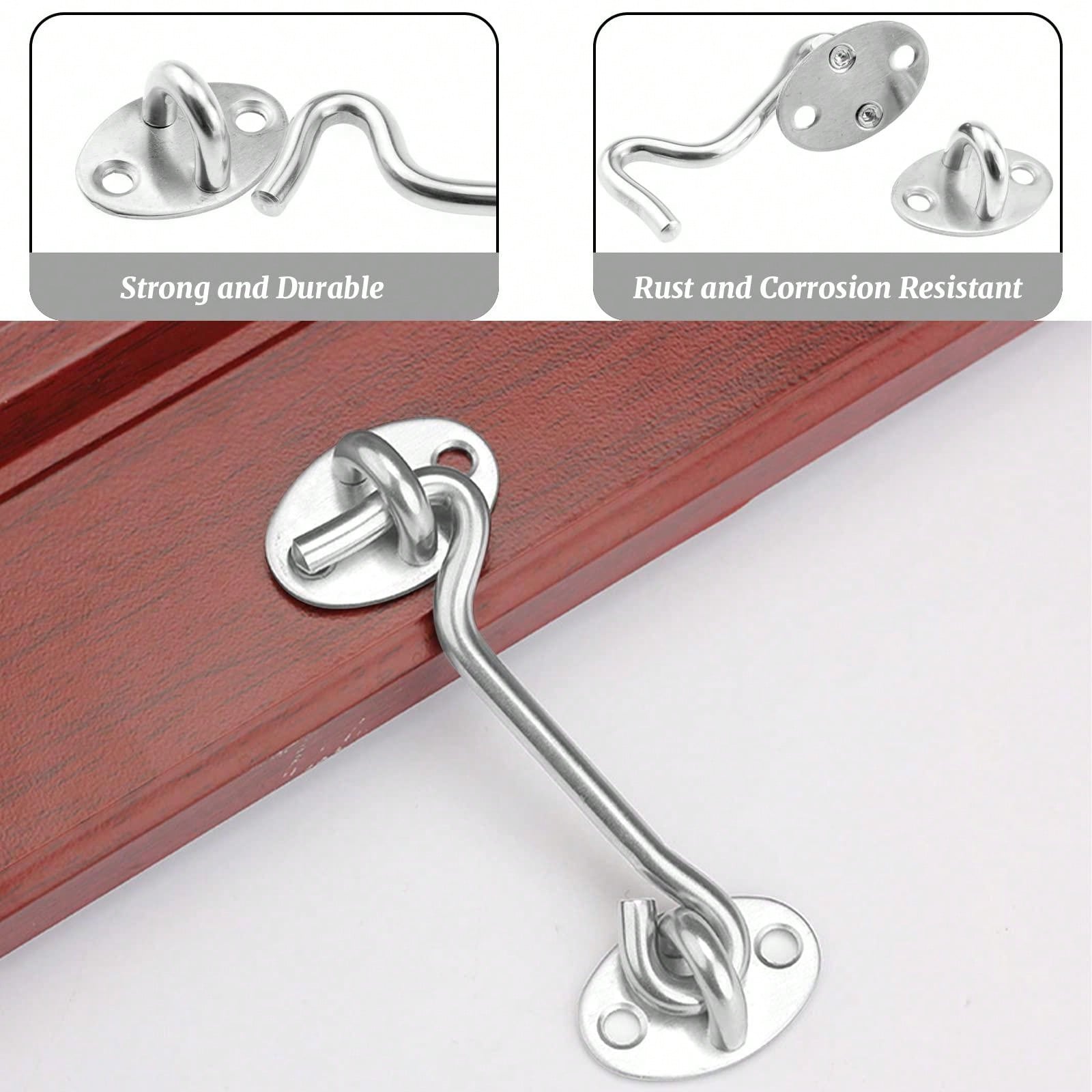 1pc 4-inch Lockable Door Hasp And Staple, Silver Cottage Hook Latch ...