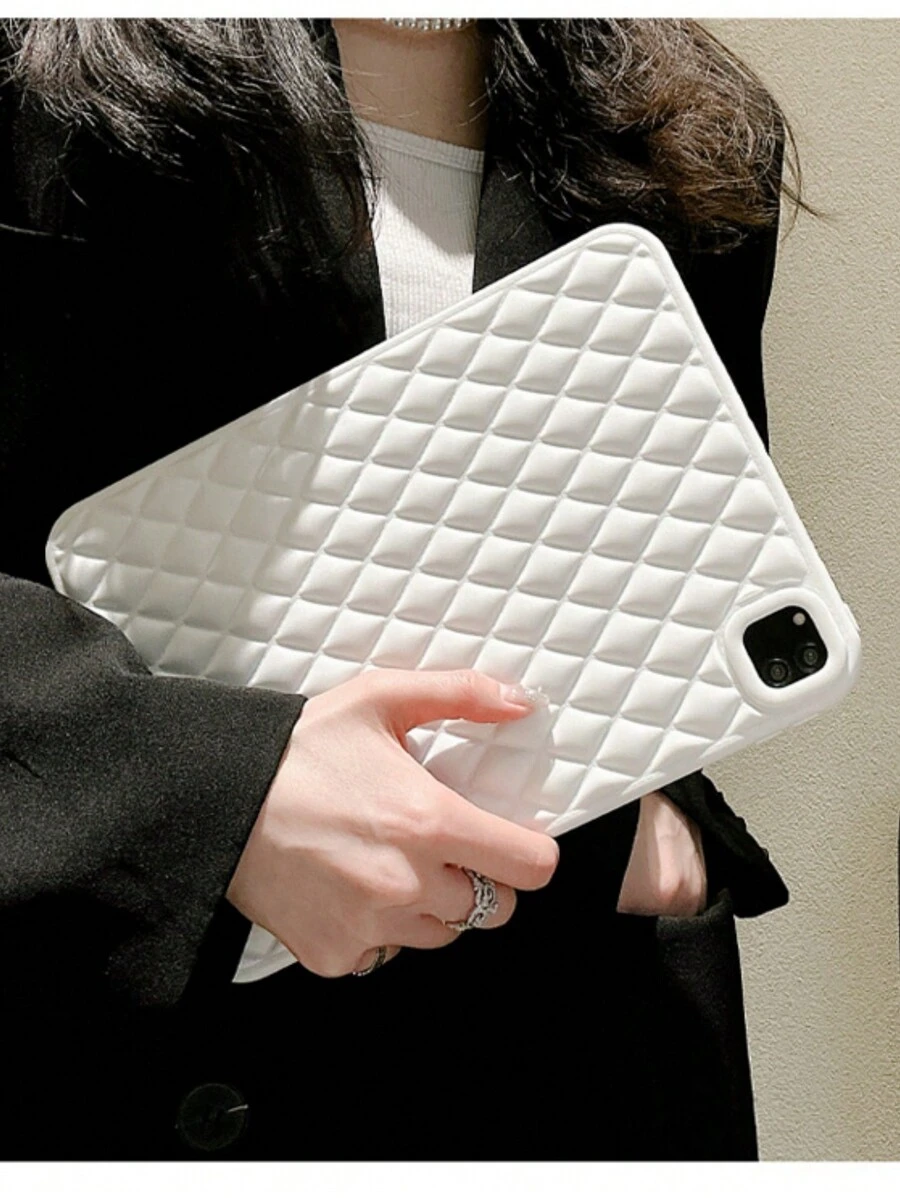 1PC White Luxury Diamond Pattern Leather Case Compatible With IPad 10.9 ...
