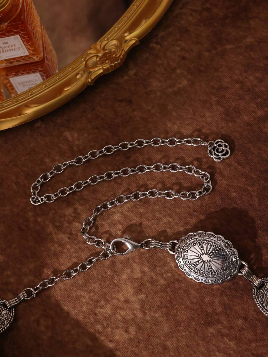 1pc Women's Metal Carved Flower Bohemian Western Style Vintage Waist ...