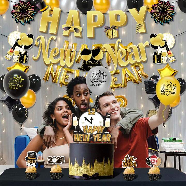 49pcs New Years Party Supplies 2024 Happy New Year Decorations Kit New ...