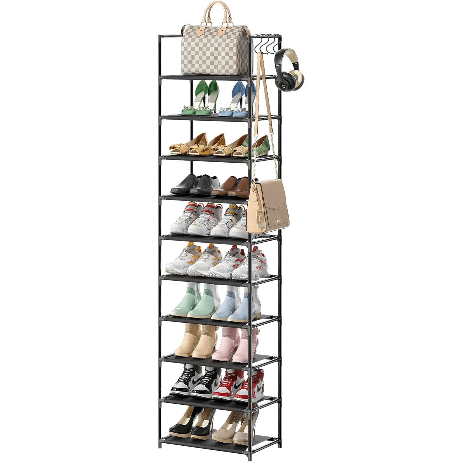 10 Tiers Tall Shoe Rack Organizer, Vertical Metal Shoe Shelf for 20-24 ...