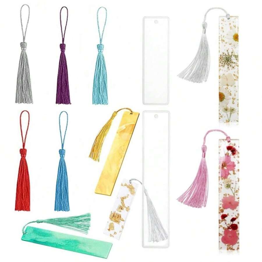 2pcs Resin Bookmark Mold With 5pcs Random Color Tassel, Transparent DIY ...