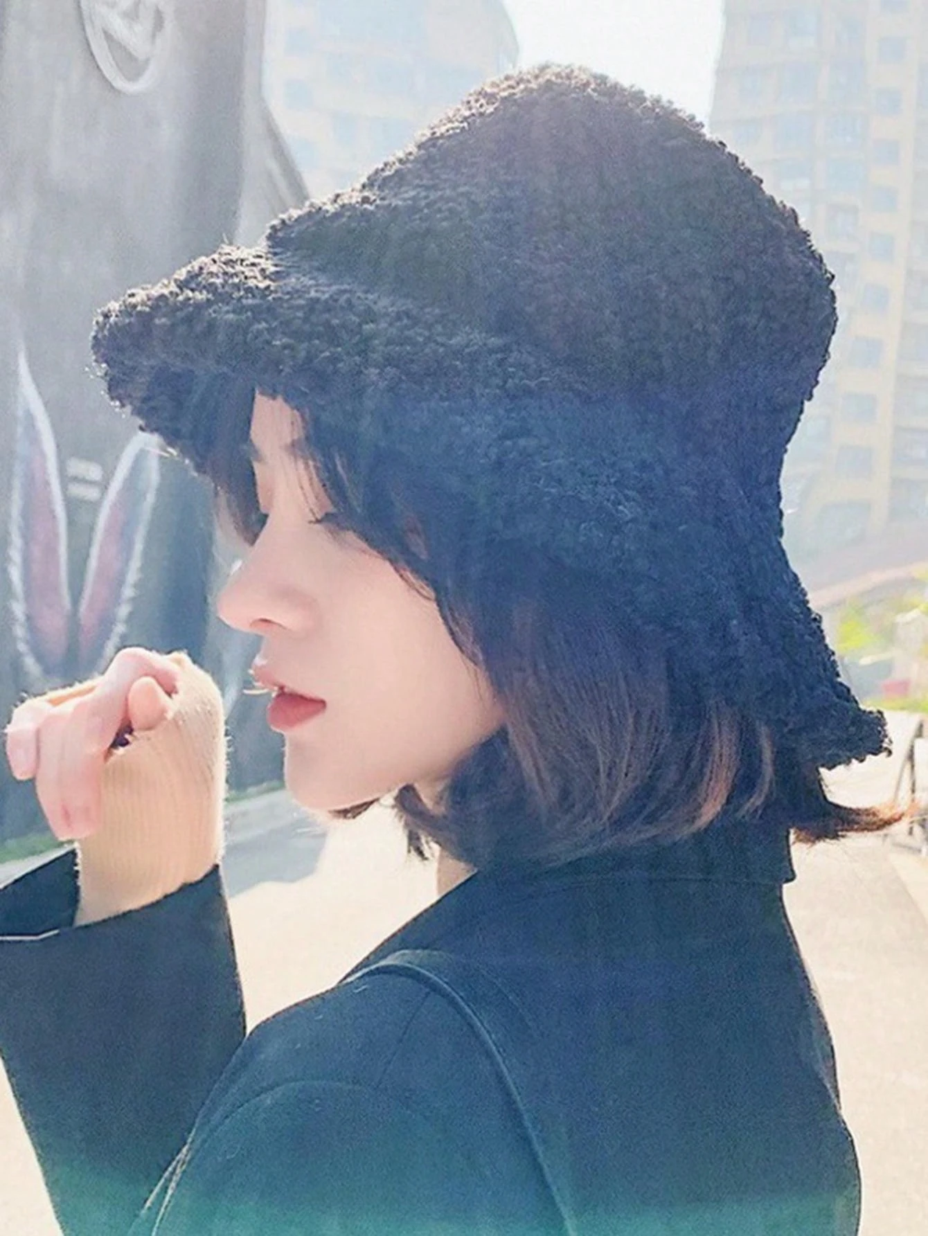 1pc Autumn/Winter Fluffy Bucket Hat For Women, Solid Color Japanese Style Cute Small Brim Warm ...
