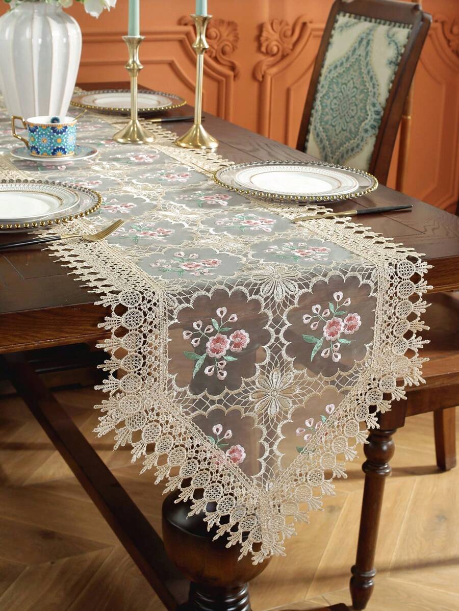 1pc Elegant European Organza Fabric Table Runner With Exquisite ...