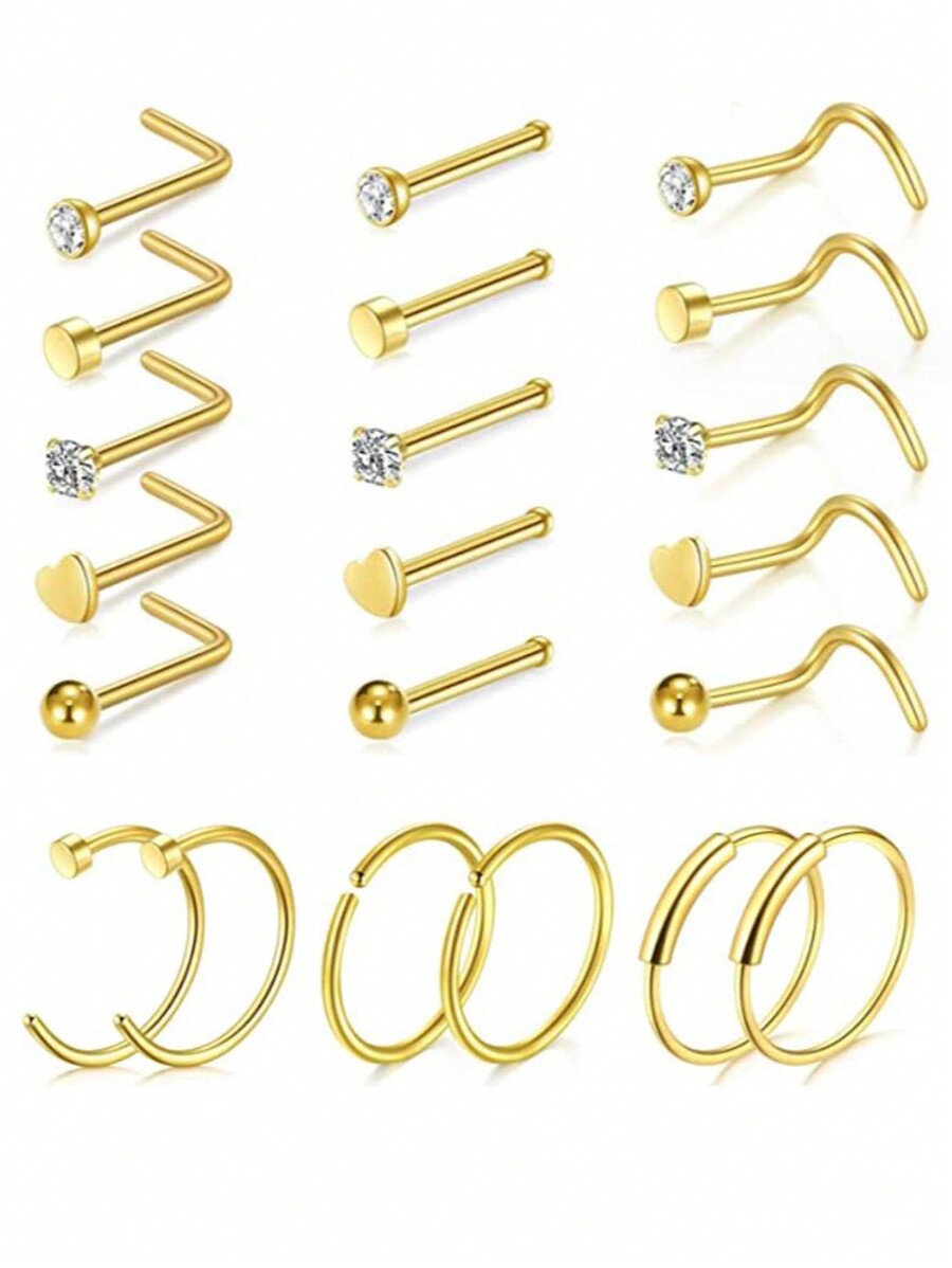 21 Pcs Nose Rings Hoop for Women Nose Piercings Jewelry Nose Stud L ...