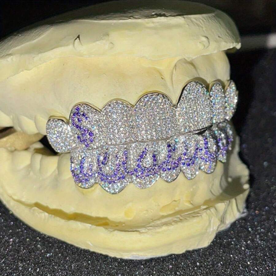 Women's Hip Hop Golden Plated Teeth Grills, Cubic Zirconia Hollow Teeth ...