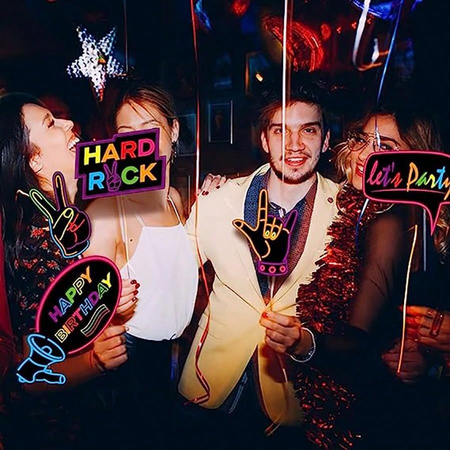 16pcs Glow In The Dark Neon Light Photobooth Props With Sticks, Perfect ...