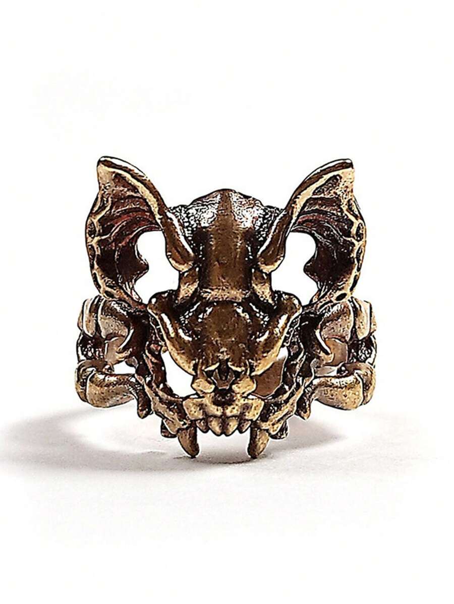Gothic Vampire Dracula Bat Skull head Skeleton Adjustable Ring | Brass ...